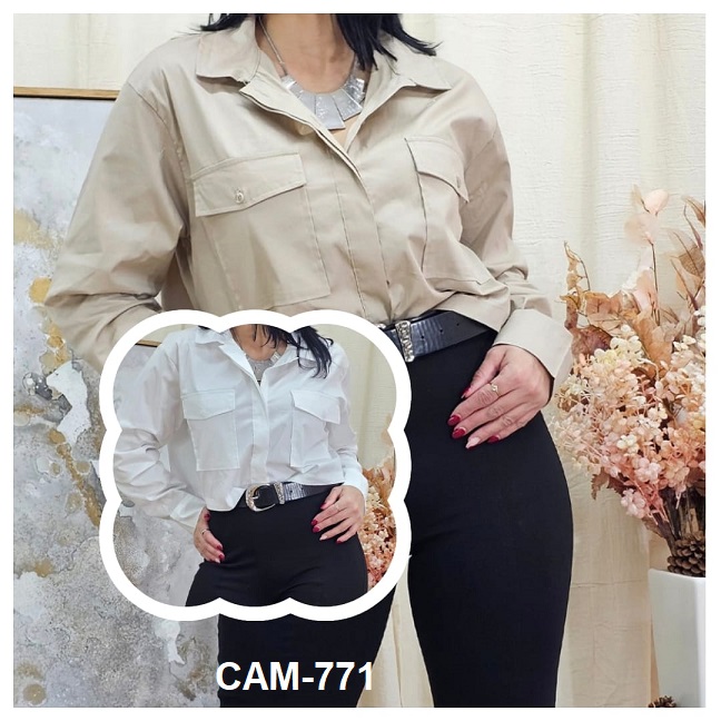 CAM-771 CAMISA POPLIN CORTA MANGA LARGA DOBLE BOLSILLO - Fortalezza